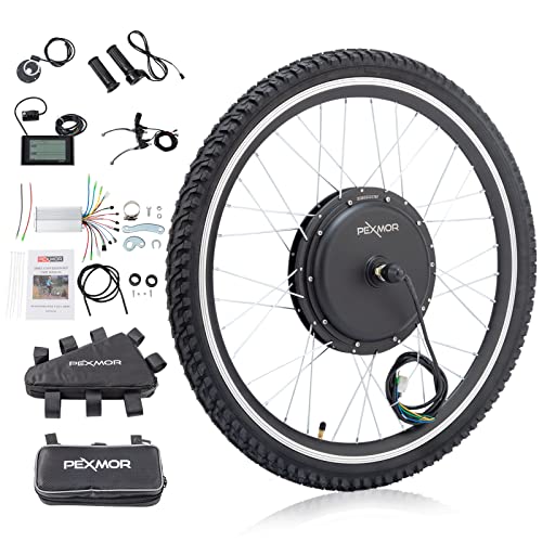 PEXMOR Electric Bike Conversion Kit, 48V 1000W 26" Front/Rear Wheel w/Tire Ebike Conversion Kit, Electric Bicycle Hub Motor Kit with LCD Display/Controller/PAS/Brake Lever/Torque Arm (Front)