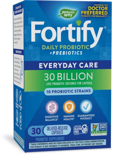 Nature's Way Fortify Daily Probiotic + Prebiotic for Men and Women, 30 Billion Live Cultures, Digestive and Immune Health Support* Supplement, 30 Capsules