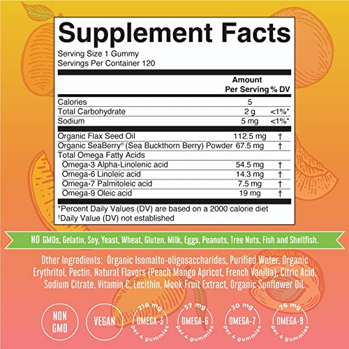 Vegan Omega 3 6 7 9 Gummies by MaryRuth's | Up to 4 Month Supply | Sugar Free | Omega 3 Supplement with Flaxseed Oil | Omega 3 Gummies for Heart Support | No Fish Taste | 120 Count
