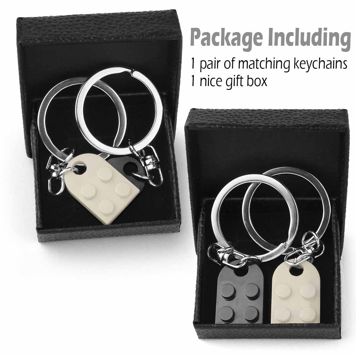 Matching Couples Heart Keychain for Boyfriend Girlfriend Friendship BFF Cute Valentine's Day Gifts Stuff Presents Him Her Friends Set Compatible with Lego Gift