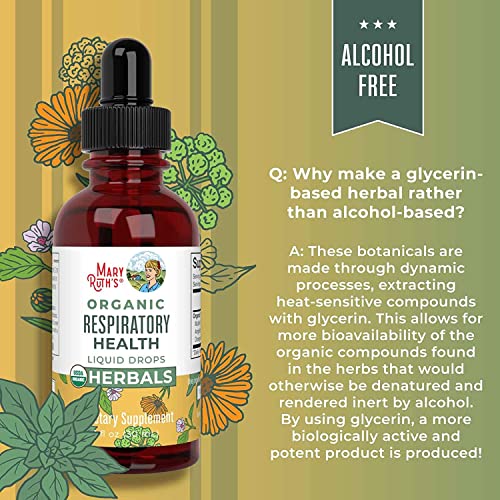 USDA Organic Respiratory Health Liquid Drops with Mullein Leaf, Marshmallow Root & Elderberry | Sinus Relief and Lung Cleanse Tonic Herbal Blend | Immune Support | Non-GMO | Vegan | 1 Fl Oz