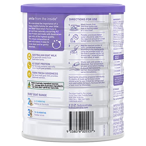 Bubs Goat Milk Infant Formula Stage 1, Infants 0-6 months, Made with Natural Goat Milk, 28.2 oz
