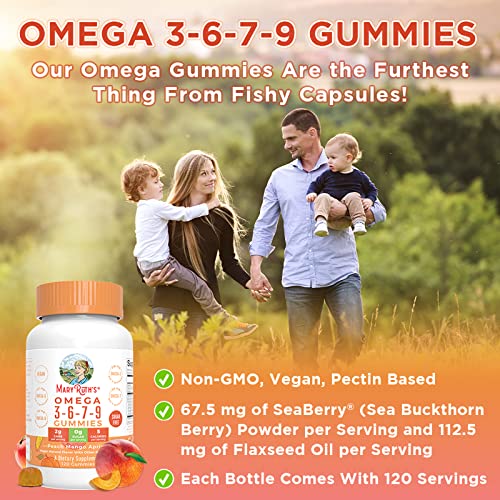 Vegan Omega 3 6 7 9 Gummies by MaryRuth's | Up to 4 Month Supply | Sugar Free | Omega 3 Supplement with Flaxseed Oil | Omega 3 Gummies for Heart Support | No Fish Taste | 120 Count