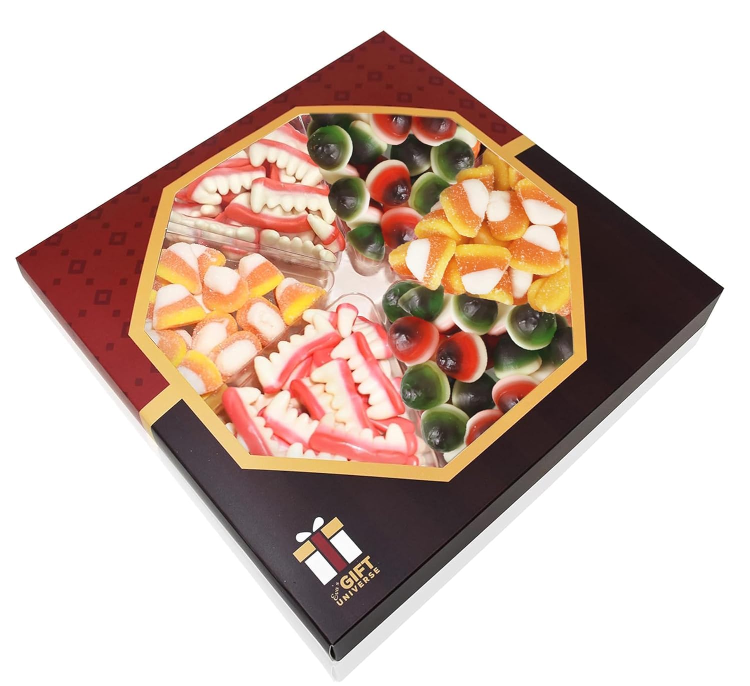 Halloween Gummies Candy Gift Tray, Dracula Teeth, Candy Corn, Worms, Skulls - 1.3 Lbs