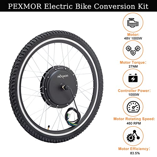 PEXMOR Electric Bike Conversion Kit, 48V 1000W 26" Front/Rear Wheel w/Tire Ebike Conversion Kit, Electric Bicycle Hub Motor Kit with LCD Display/Controller/PAS/Brake Lever/Torque Arm (Front)