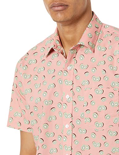 Amazon Essentials Men's Regular-Fit Short-Sleeve Print Shirt, Pink Fruit, Large