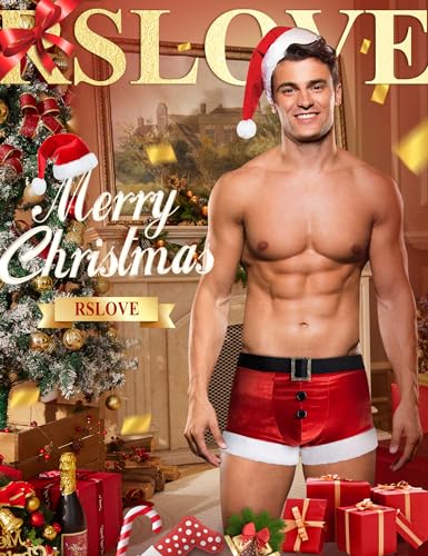RSLOVE Men's Christmas Lingerie Set Sexy Santa Outfits 2PCS Red Boxers Holiday Briefs Underwear With Hat S