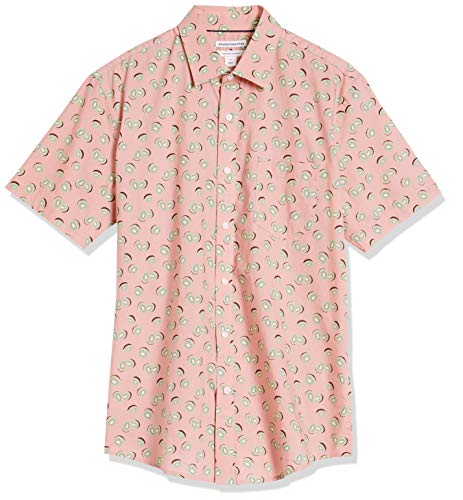 Amazon Essentials Men's Regular-Fit Short-Sleeve Print Shirt, Pink Fruit, Large
