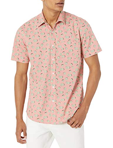 Amazon Essentials Men's Regular-Fit Short-Sleeve Print Shirt, Pink Fruit, Large