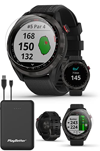 Garmin Approach S42 (Gunmetal/Black) Golf GPS Watch | Golfer's Bundle with Portable Charger & HD Tempered Glass Screen Protectors (x2) | 42,000+ Courses, Green View True Shape, & F/M/B Yardage