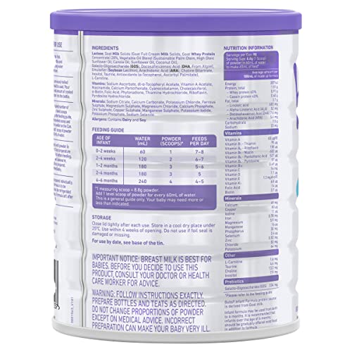 Bubs Goat Milk Infant Formula Stage 1, Infants 0-6 months, Made with Natural Goat Milk, 28.2 oz