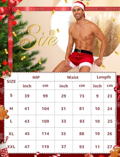 RSLOVE Men's Christmas Lingerie Set Sexy Santa Outfits 2PCS Red Boxers Holiday Briefs Underwear With Hat S