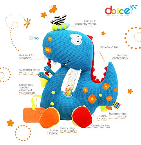 Dolce Play and Learn Dino Interactive Stuffed Animal Plush toy 14", educational sensory holiday gift for kids
