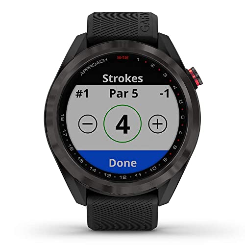 Garmin Approach S42 (Gunmetal/Black) Golf GPS Watch | Golfer's Bundle with Portable Charger & HD Tempered Glass Screen Protectors (x2) | 42,000+ Courses, Green View True Shape, & F/M/B Yardage