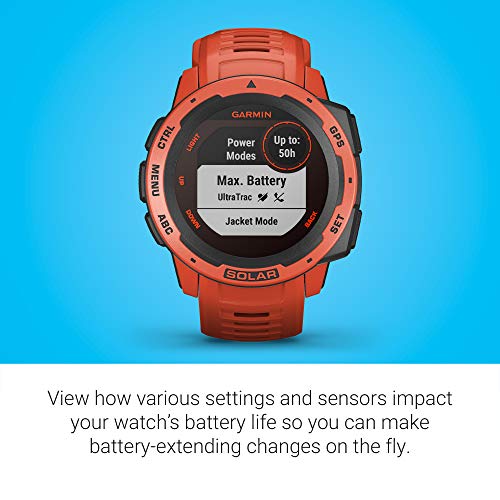 Garmin Instinct Solar, Rugged Outdoor Smartwatch with Solar Charging Capabilities, Built-in Sports Apps and Health Monitoring, Flame Red