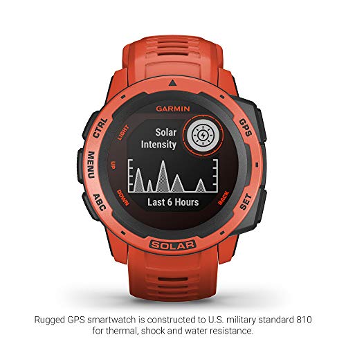 Garmin Instinct Solar, Rugged Outdoor Smartwatch with Solar Charging Capabilities, Built-in Sports Apps and Health Monitoring, Flame Red