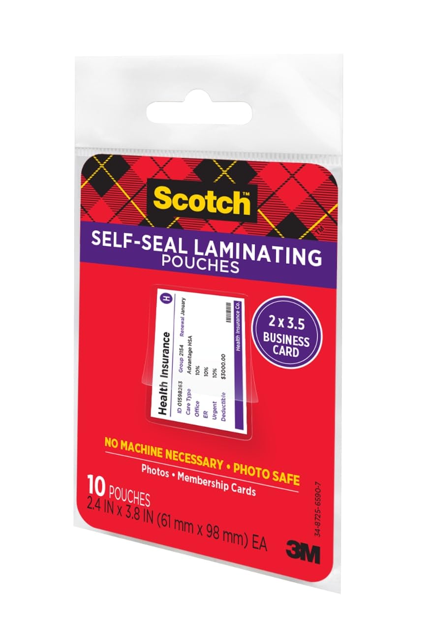 Scotch Self-Sealing Laminating Pouches, 25 Pack, Business Card size (LS851G)