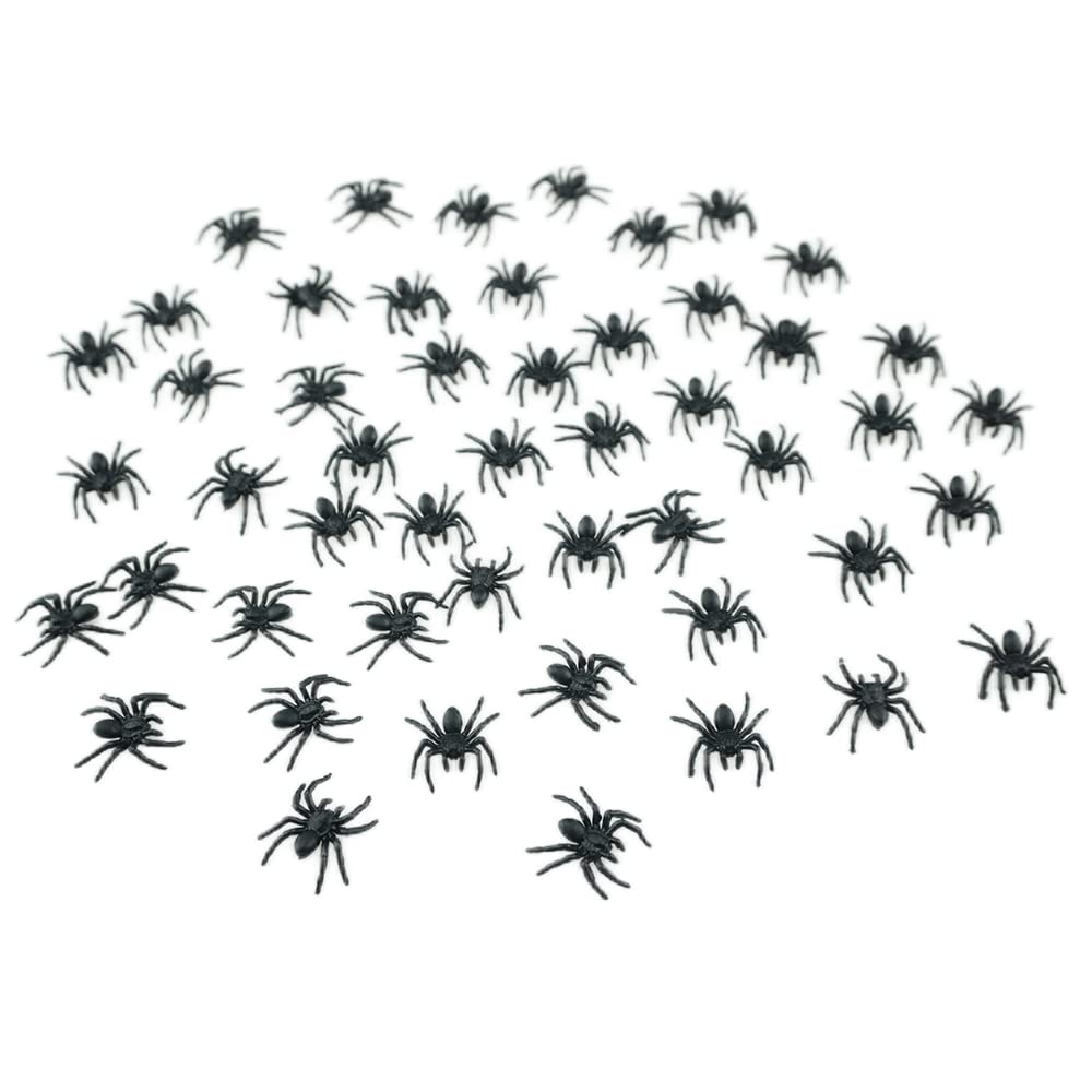 SaktopDeco 50 PCS Mini Plastic Spiders Small Fake Spiders Scary Realistic Spiders for Halloween Prank Props Decorations