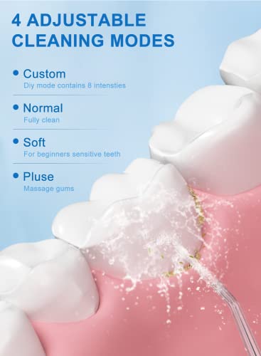 Water Dental Flosser Cordless for Teeth Cleaning - 4 Modes Oral Irrigator Braces Flossers Cleaner, Rechargeable Portable IPX7 Waterproof Powerful Battery for Travel Home