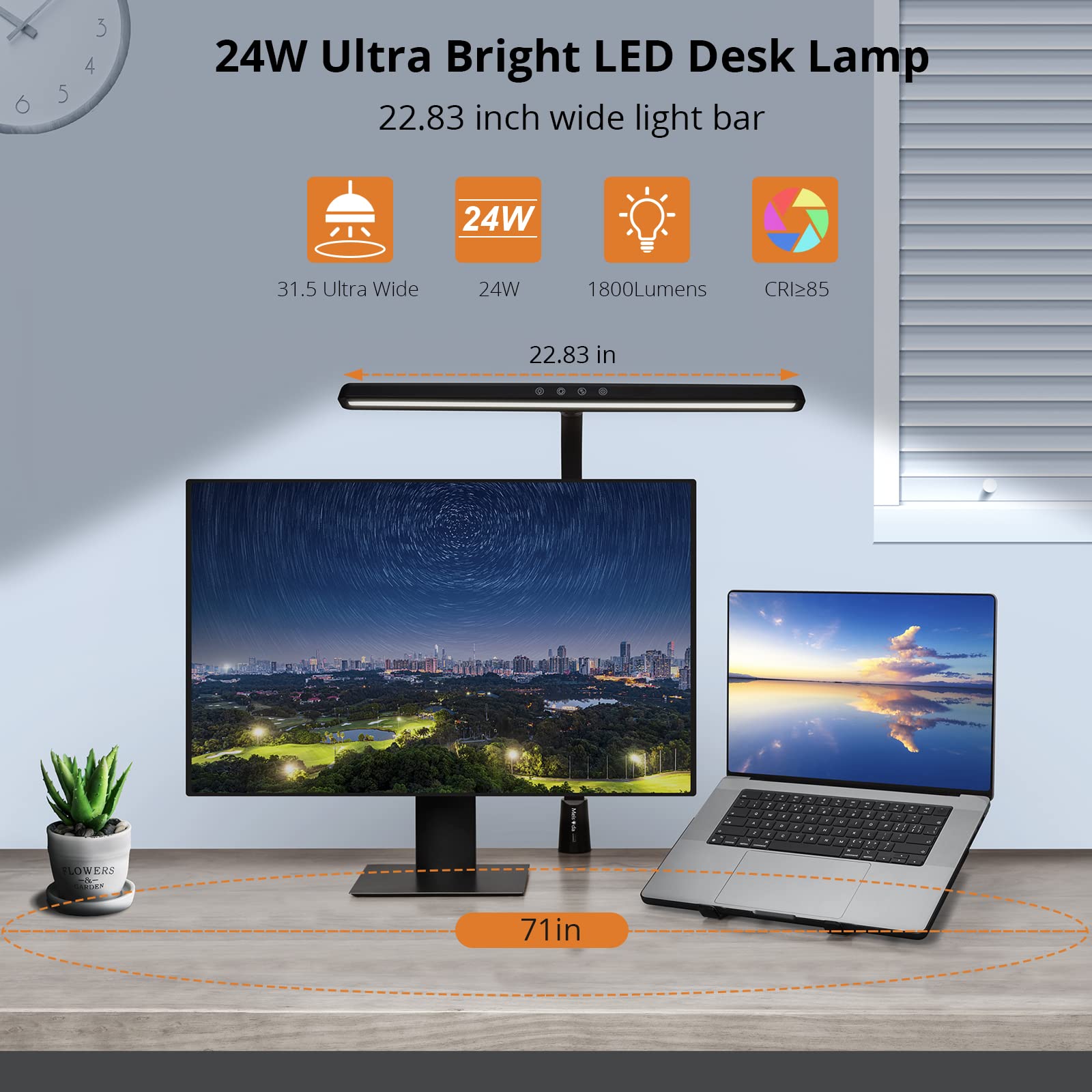 Meisoda LED Desk Lamp, 24W Architect Clamp Desk Lamp for Home Office, Desk Lamp for Computer and Reading with Auto Dimming, Timmer and Touch Control, 5 Color Temperature, 5 Dimmable Brightness Levels