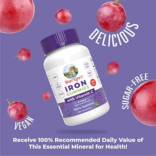 MaryRuth's Iron + Vitamin C Gummies for Adults | Sugar Free | Gummy Iron Supplements + VIT C for Ages 14+ | Iron Supplement for Iron Deficiency | Immune Support | Vegan | Non-GMO | 60 Count