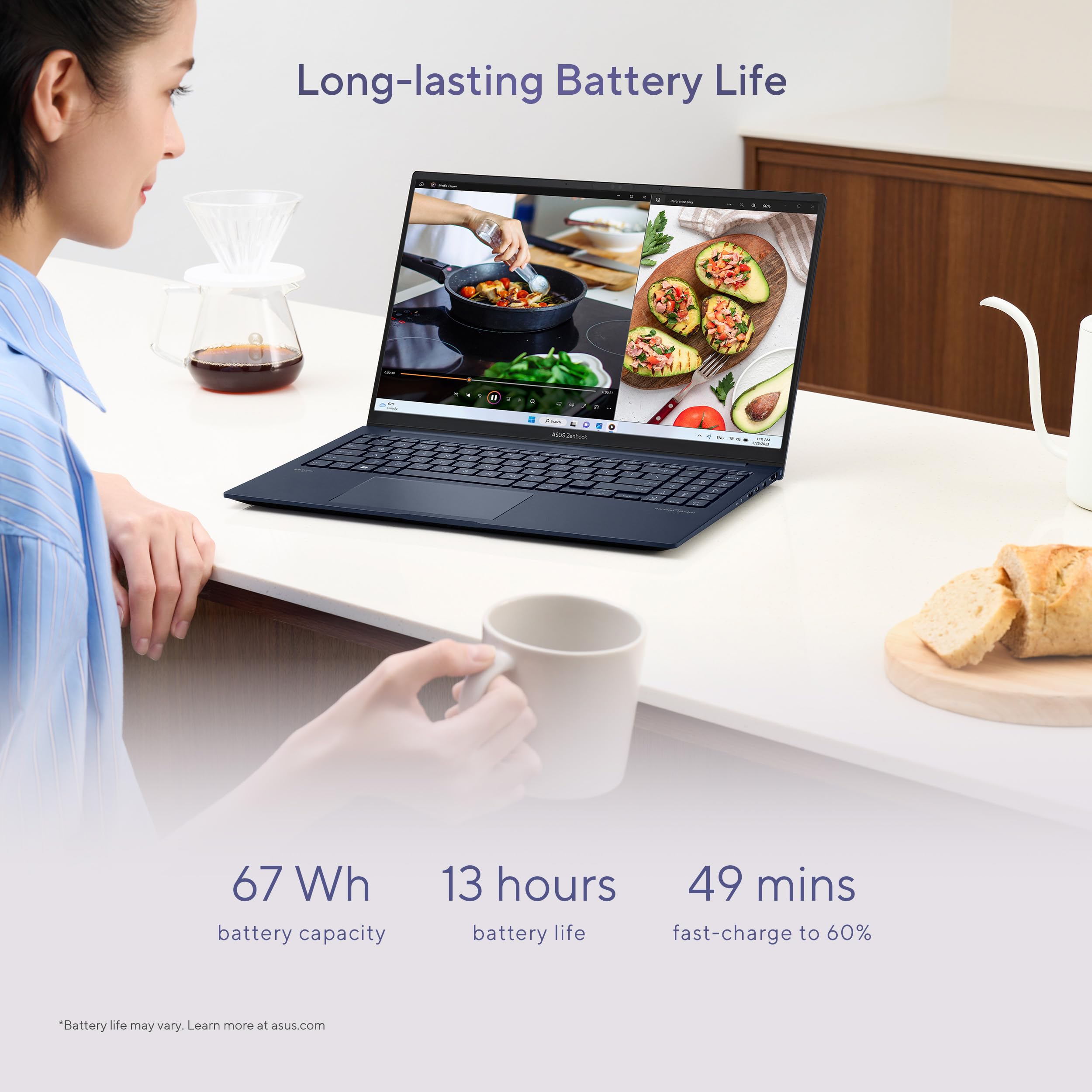 ASUS Zenbook 15 Laptop, 15.6” FHD Display, AMD Ryzen 5 7535U CPU, AMD Radeon Graphics, 16GB RAM, 512GB SSD, Windows 11 Home, Ponder Blue, UM3504DA-AS54