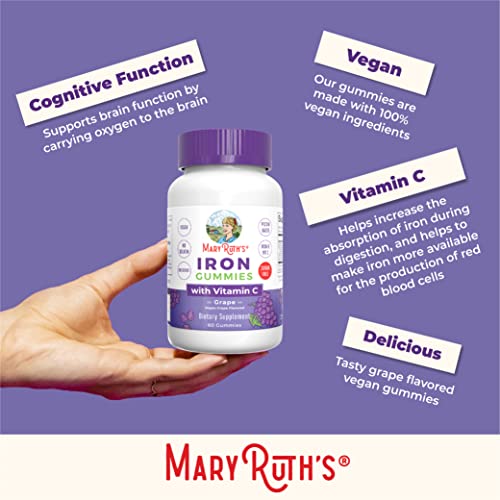 MaryRuth's Iron + Vitamin C Gummies for Adults | Sugar Free | Gummy Iron Supplements + VIT C for Ages 14+ | Iron Supplement for Iron Deficiency | Immune Support | Vegan | Non-GMO | 60 Count