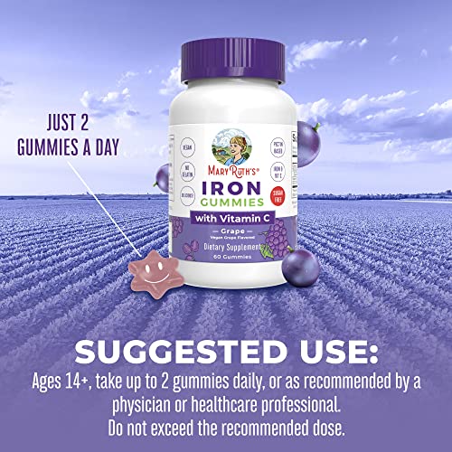 MaryRuth's Iron + Vitamin C Gummies for Adults | Sugar Free | Gummy Iron Supplements + VIT C for Ages 14+ | Iron Supplement for Iron Deficiency | Immune Support | Vegan | Non-GMO | 60 Count
