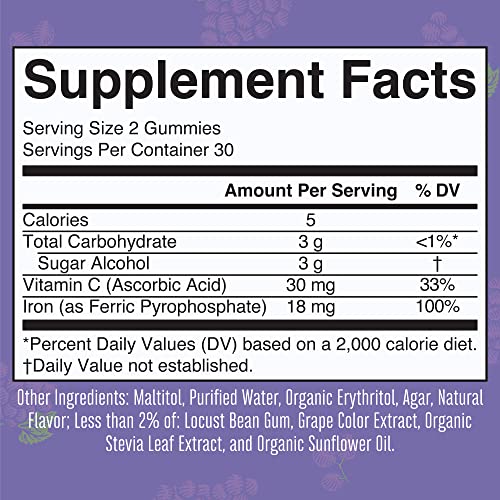 MaryRuth's Iron + Vitamin C Gummies for Adults | Sugar Free | Gummy Iron Supplements + VIT C for Ages 14+ | Iron Supplement for Iron Deficiency | Immune Support | Vegan | Non-GMO | 60 Count