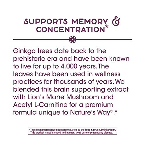 Nature's Way Cognitive Focus, with Gingko, Lion's Mane & Acetyl L-Carnitine, 270 mg per Serving, 30 Capsules