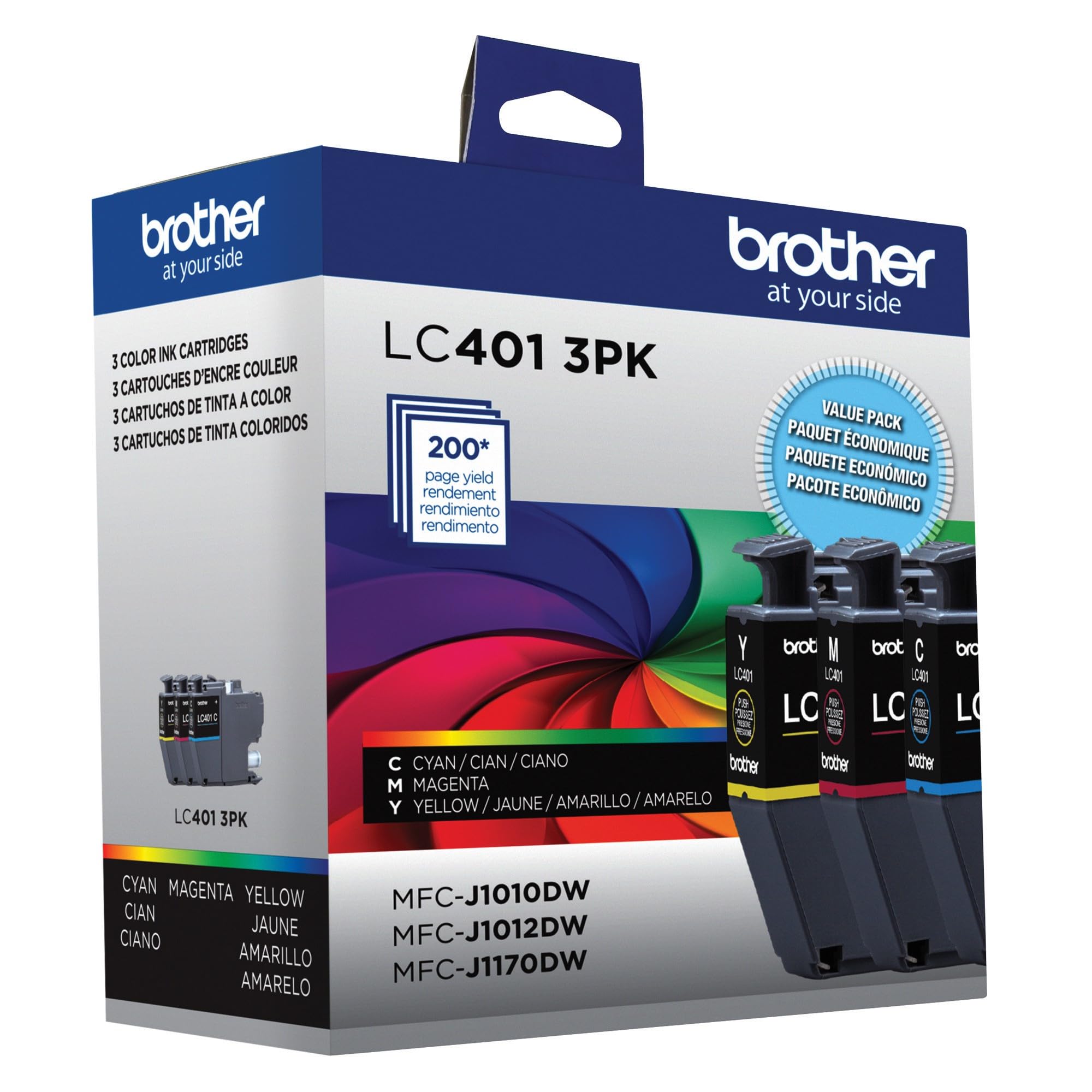 Brother Genuine LC401 Standard Yield 3-Pack Ink Cartridges – Includes 1 Cartridge Each of Cyan, Magenta and Yellow , 3 Count (Pack of 1)