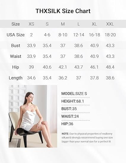 THXSILK Women's Sexy Nightgown 100% Mulberry Silk Sleepwear Round Neck Adjustable Straps Chemise Sleepwear Ivory White