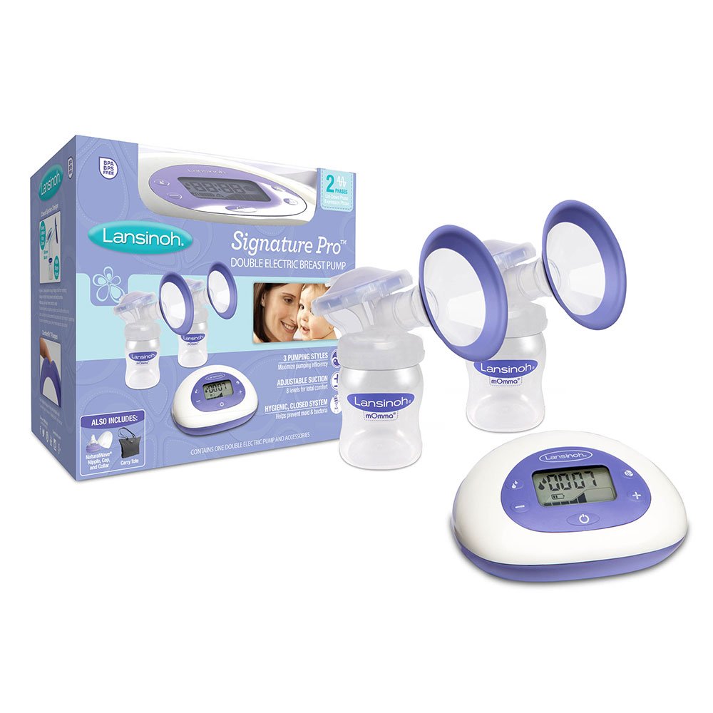 Lansinoh Signature Pro Double Electric Breast Pump with LCD Screen, Portable Breast Pump, Hygienic Closed System Design, 8 Adjustable Suction Levels and 3 Pumping Styles for Maximum Milk Production