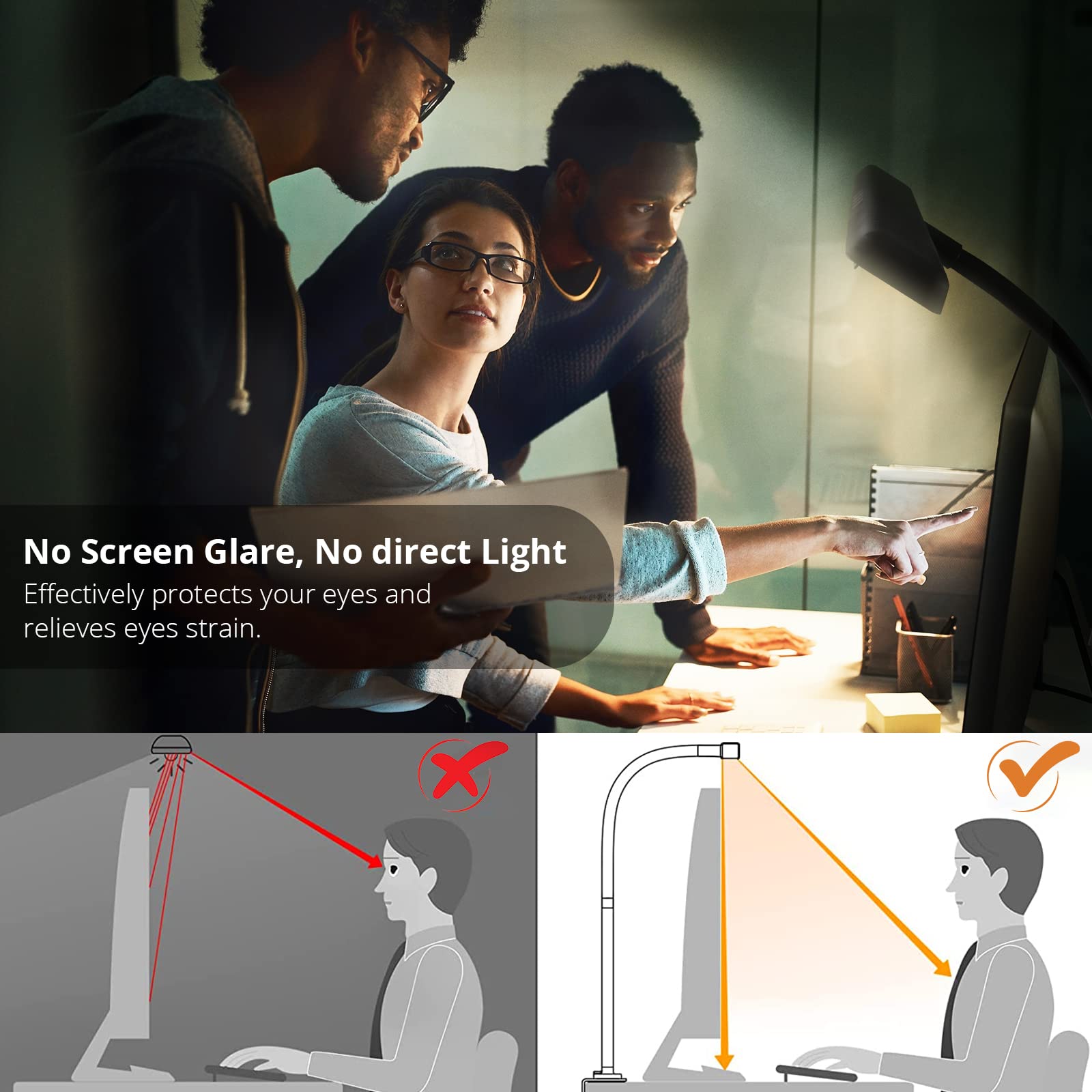Meisoda LED Desk Lamp, 24W Architect Clamp Desk Lamp for Home Office, Desk Lamp for Computer and Reading with Auto Dimming, Timmer and Touch Control, 5 Color Temperature, 5 Dimmable Brightness Levels