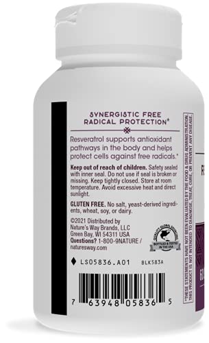 Nature’s Way Resveratrol-Forte, Premium Blend, Free Radical Protection*, 175 mg of Resveratrol per Serving, 60 Softgels