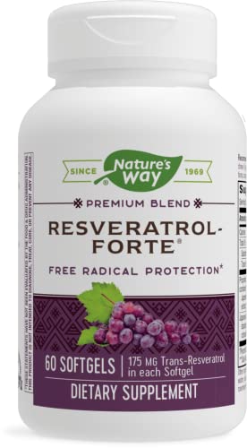 Nature’s Way Resveratrol-Forte, Premium Blend, Free Radical Protection*, 175 mg of Resveratrol per Serving, 60 Softgels
