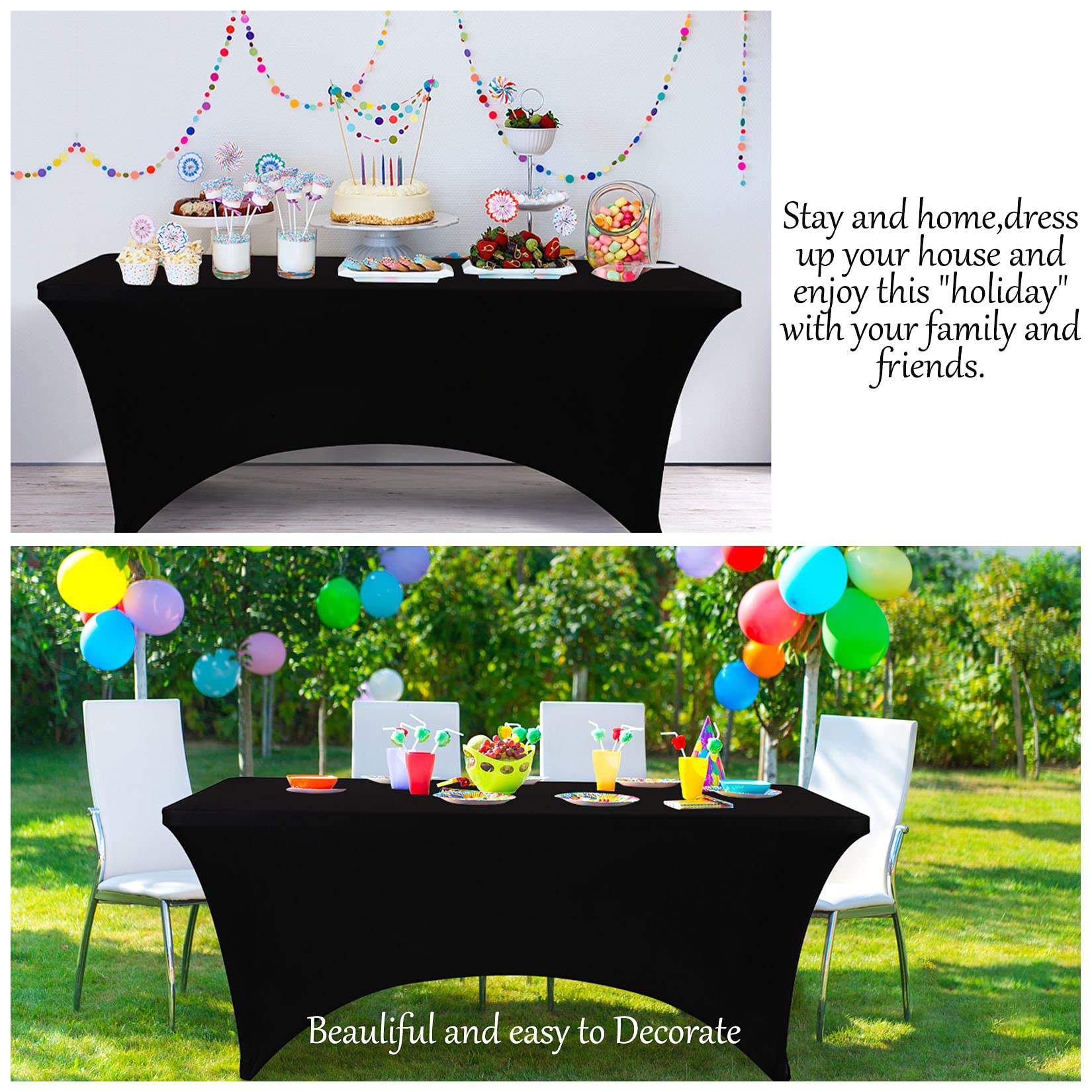 BDDC Stretch Spandex Table Cover, Fitted Table Clothes for 6 Foot Rectangle Tables, Black Table Cloths for Parties, Banquet and Festival (Black, 6FT)