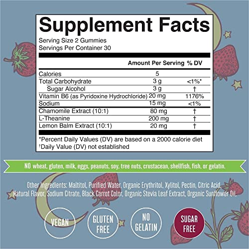 MaryRuth's Sleep Gummies | Sugar Free | NO Melatonin | L Theanine, Lemon Balm, Chamomile, Vitamin B6 | Relaxation & Sleep Support for Adult | Vegan | Non-GMO | Gluten Free | 60 Count