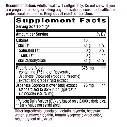 Nature’s Way Resveratrol-Forte, Premium Blend, Free Radical Protection*, 175 mg of Resveratrol per Serving, 60 Softgels