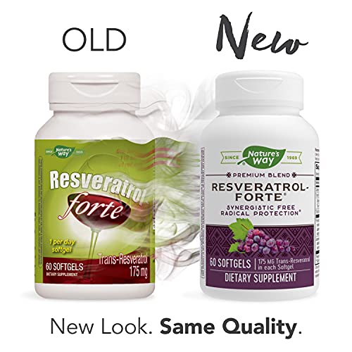Nature’s Way Resveratrol-Forte, Premium Blend, Free Radical Protection*, 175 mg of Resveratrol per Serving, 60 Softgels