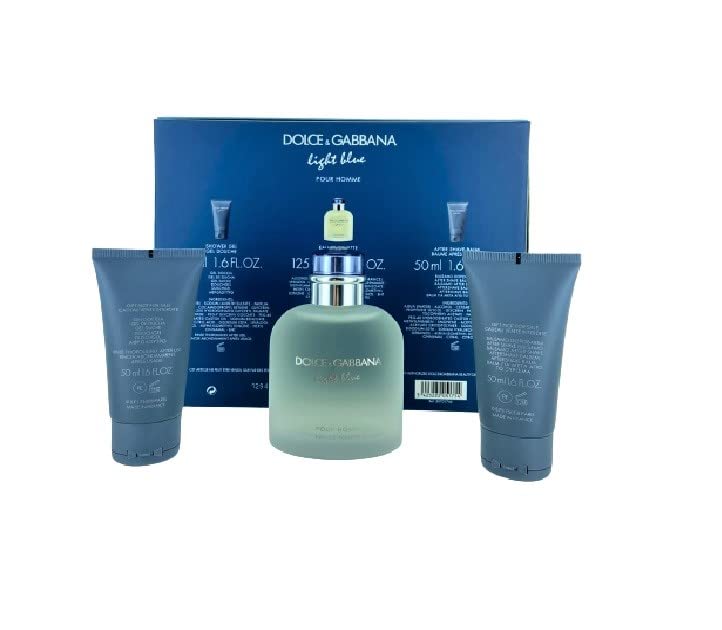 Dolce & Gabbana Light Blue for Men 3 Piece Set (4.2 Ounce Eau de Toilette Spray + 1.6 Ounce Shower Gel + 1.6 After Shave Balm)