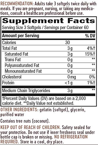 Nature's Way MCT Oil, Brain and Body Fuel from Coconuts*; Keto and Paleo Friendly, Organic, Gluten Free, 180 Softgels
