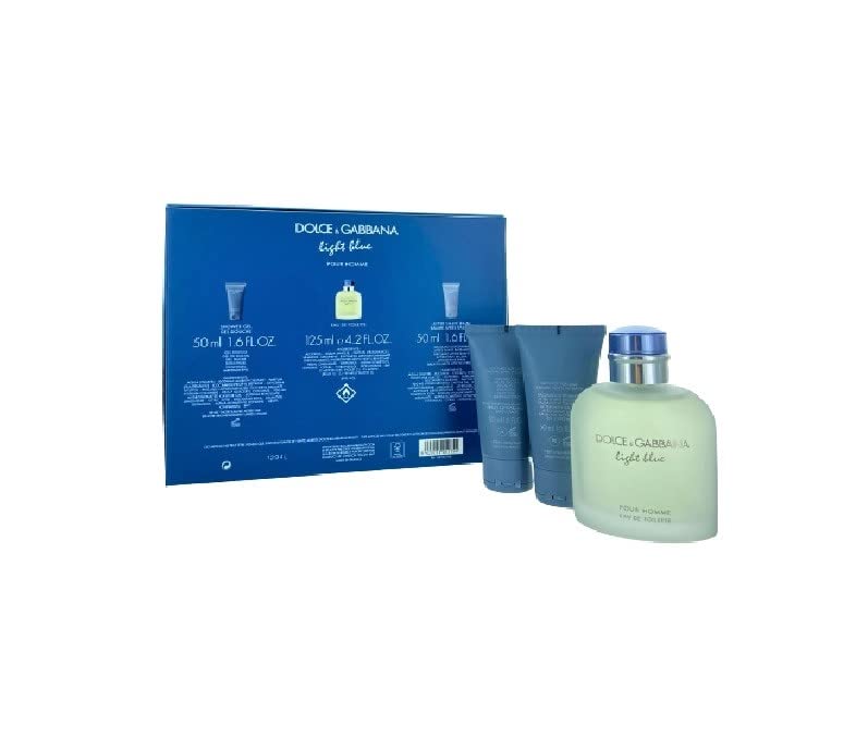 Dolce & Gabbana Light Blue for Men 3 Piece Set (4.2 Ounce Eau de Toilette Spray + 1.6 Ounce Shower Gel + 1.6 After Shave Balm)