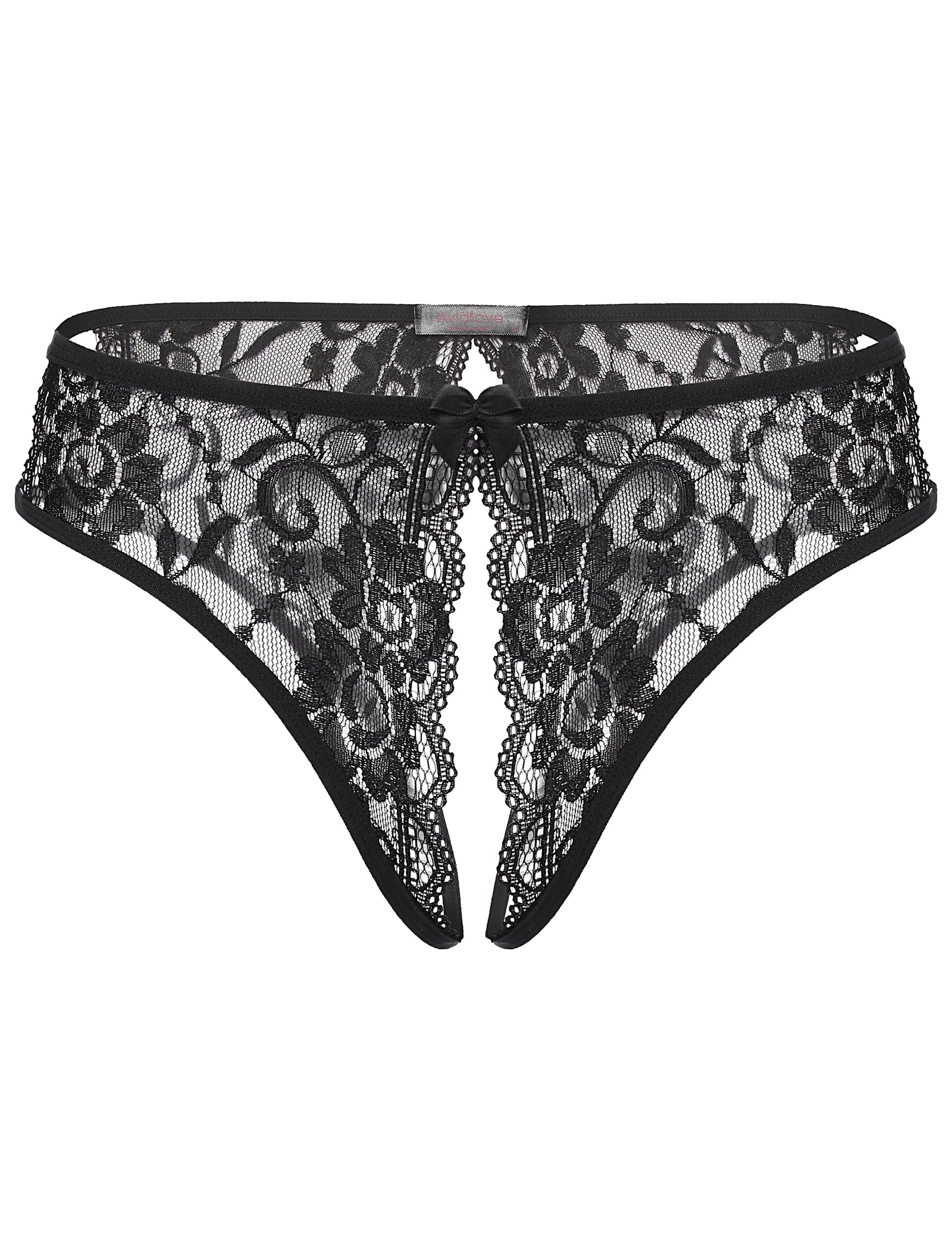 Avidlove Lace Panties Women Underwear Sexy Floral Lace Briefs with Cute Bow Center Black