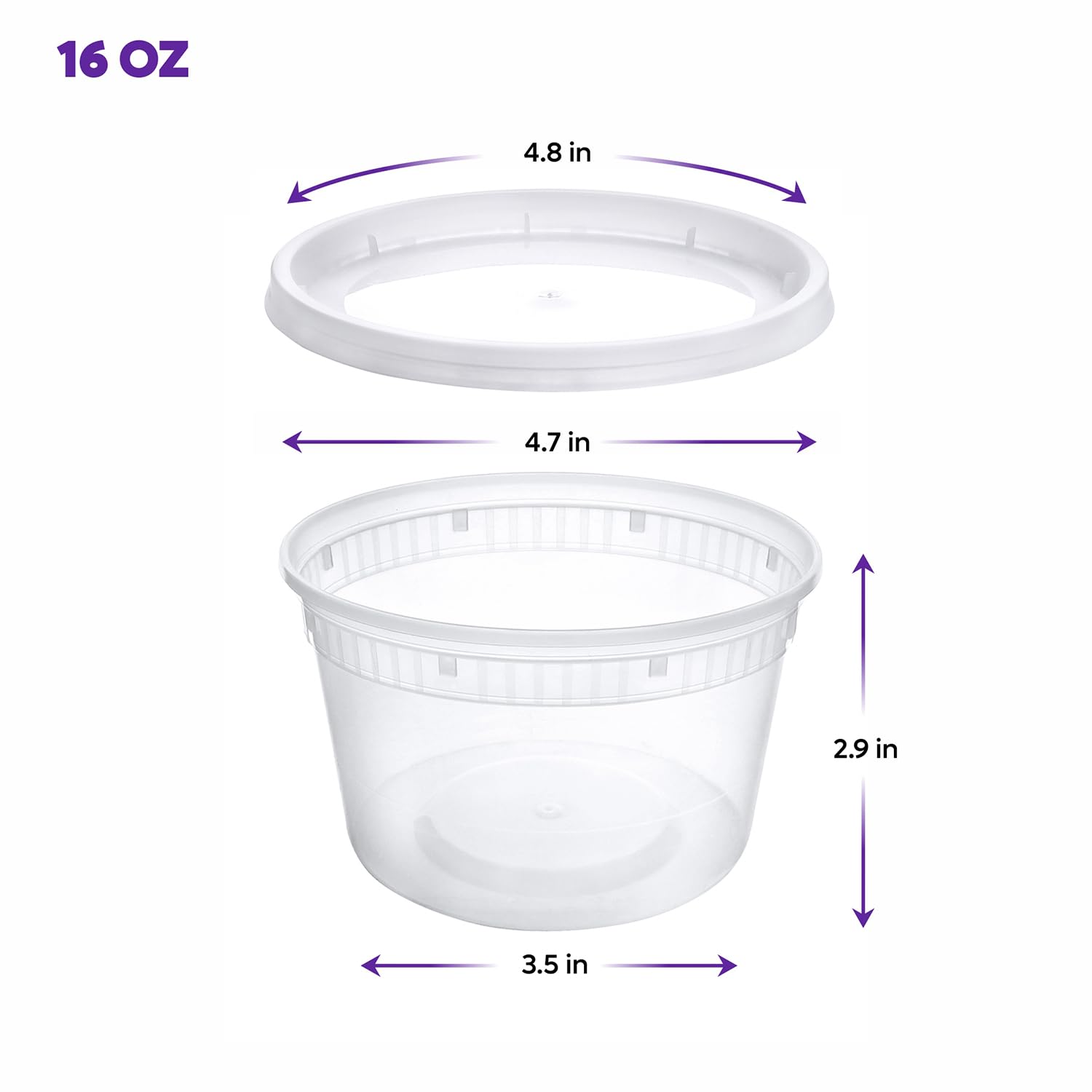 16 oz. Plastic Deli Food Storage Containers with Airtight Lids [48 Sets]