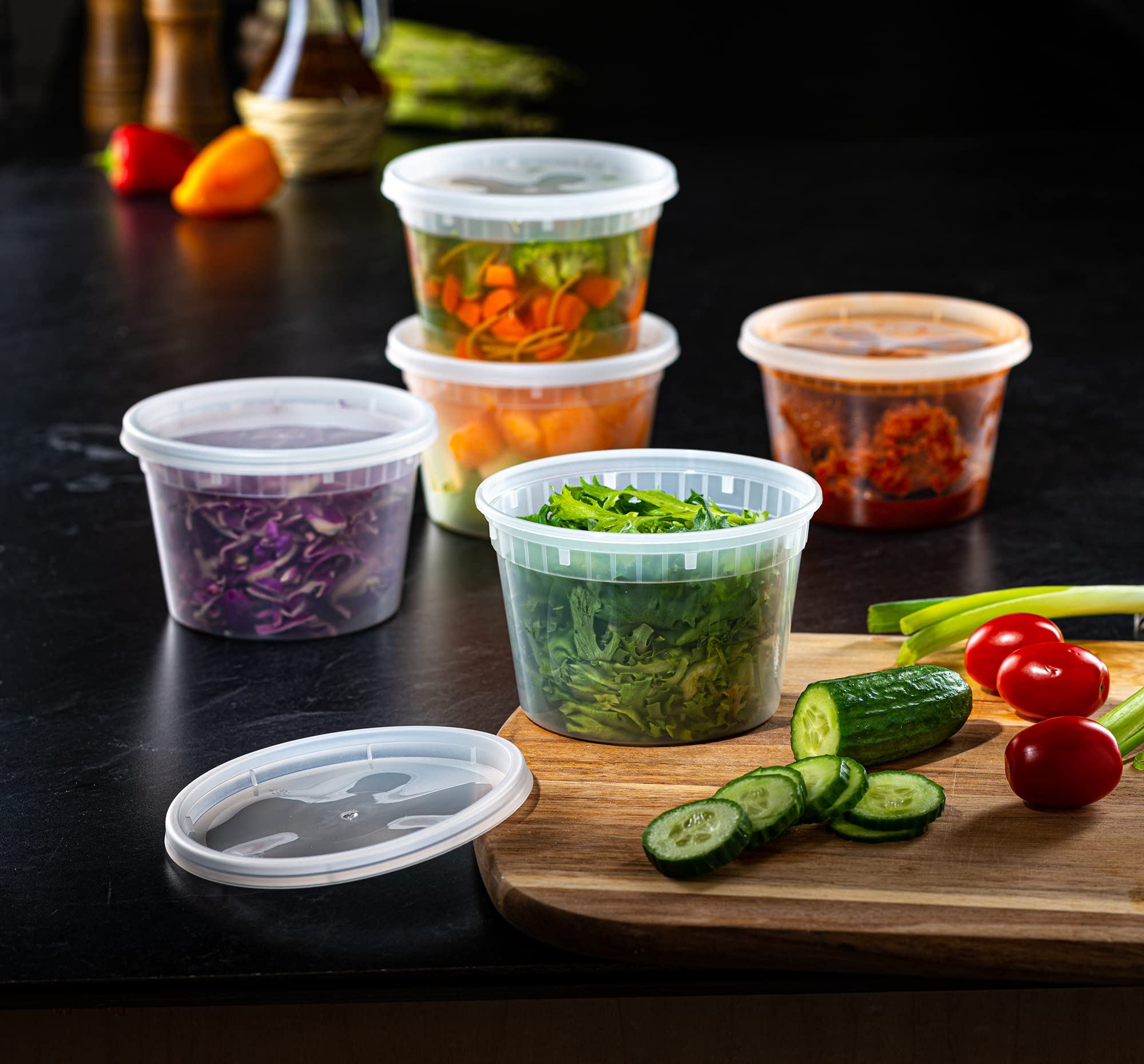 16 oz. Plastic Deli Food Storage Containers with Airtight Lids [48 Sets]