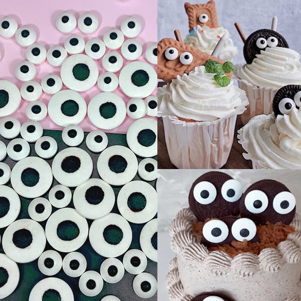Eastron 2 Bottles Edible Candy Eyeballs Eyes Cake Cupcake Toppers Cookie Decorations Dessert Sprinkles for Halloween Christmas Birthday Party Supplies 5.4 Ounce, Two Size Mixed