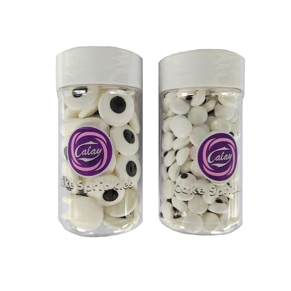 Eastron 2 Bottles Edible Candy Eyeballs Eyes Cake Cupcake Toppers Cookie Decorations Dessert Sprinkles for Halloween Christmas Birthday Party Supplies 5.4 Ounce, Two Size Mixed