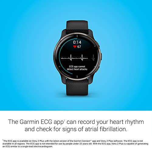 Garmin 010-02496-01 Venu 2 Plus, GPS Smartwatch with Call and Text, Advanced Health Monitoring and Fitness Features, Slate with Black Band
