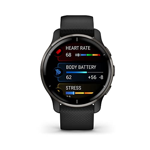 Garmin 010-02496-01 Venu 2 Plus, GPS Smartwatch with Call and Text, Advanced Health Monitoring and Fitness Features, Slate with Black Band